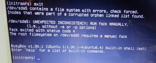 Linuxで（initramfs）と表示されて起動しない時はexitとfsckで解決！ | たのいけブログ